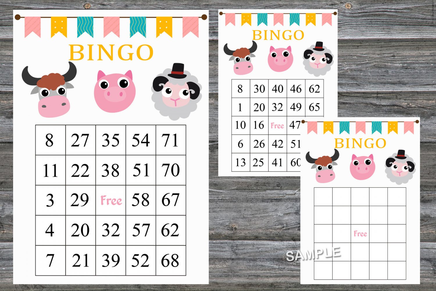 Farm animals bingo game,Barnyard bingo card,60 Printable card,INSTANT ...