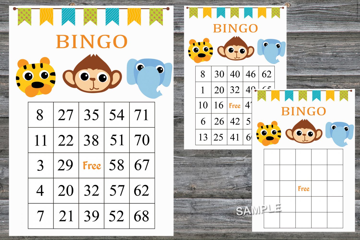 Jungle animals bingo game,Jungle bingo card,60 Printable card,INSTANT ...