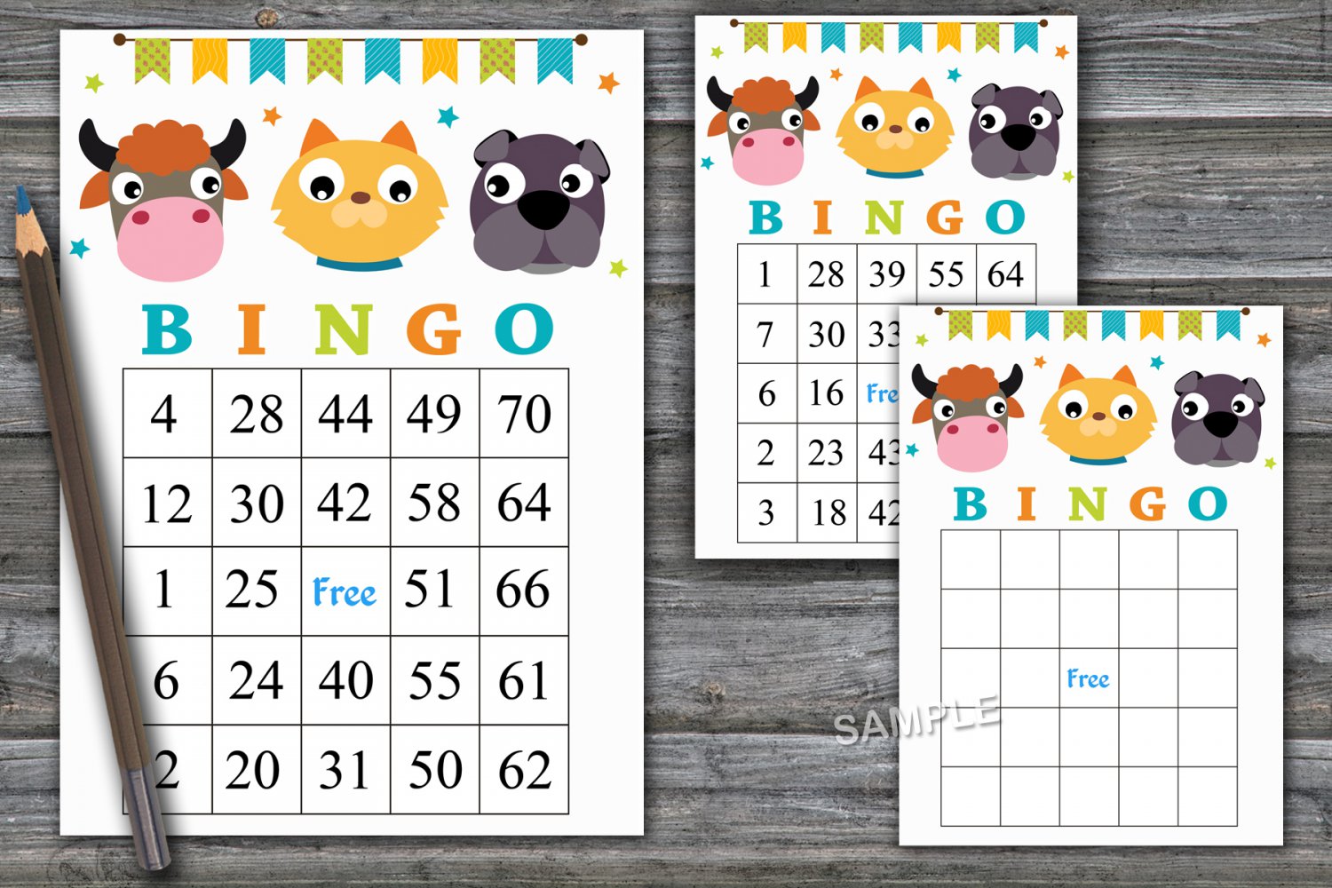 Farm animals bingo game,Barnyard bingo card,60 Printable card,INSTANT ...