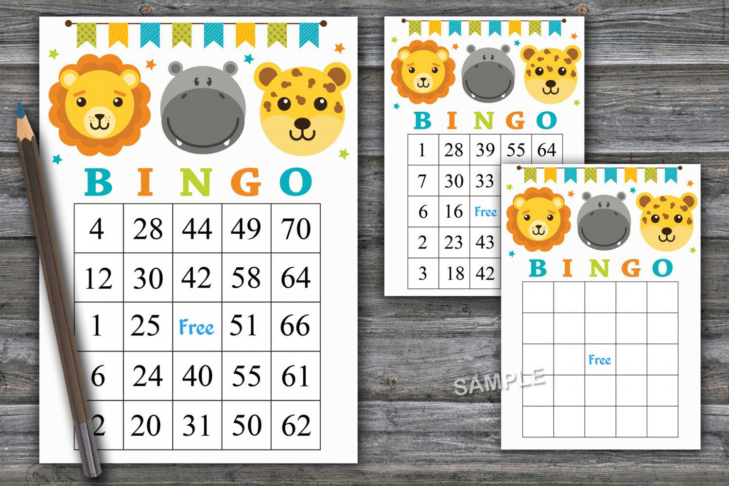 Safari animals bingo game, Safari animals bingo card,60 Printable card ...