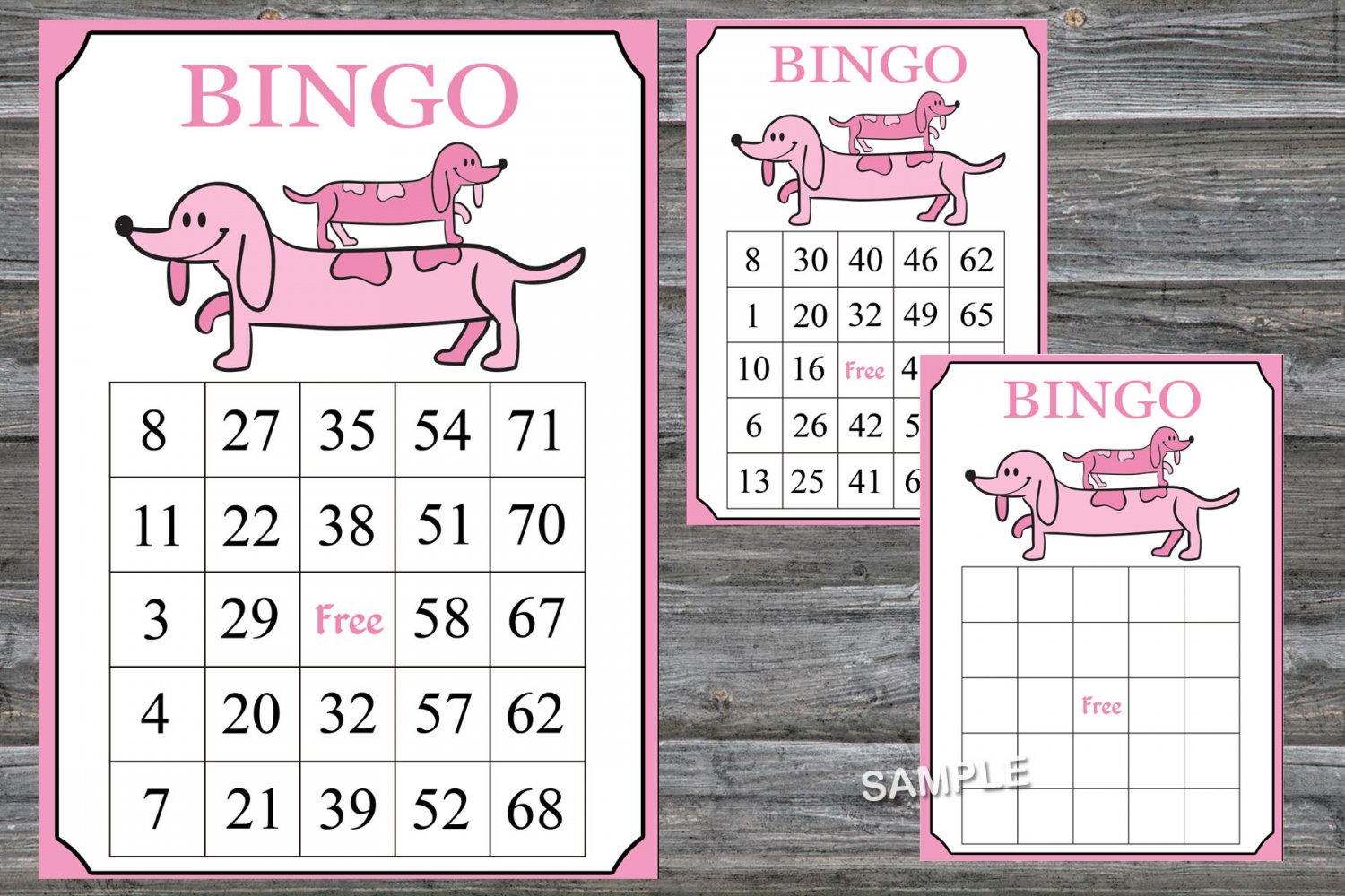 Pink Dachshund bingo game,Pink dog bingo card,60 Printable card,INSTANT ...