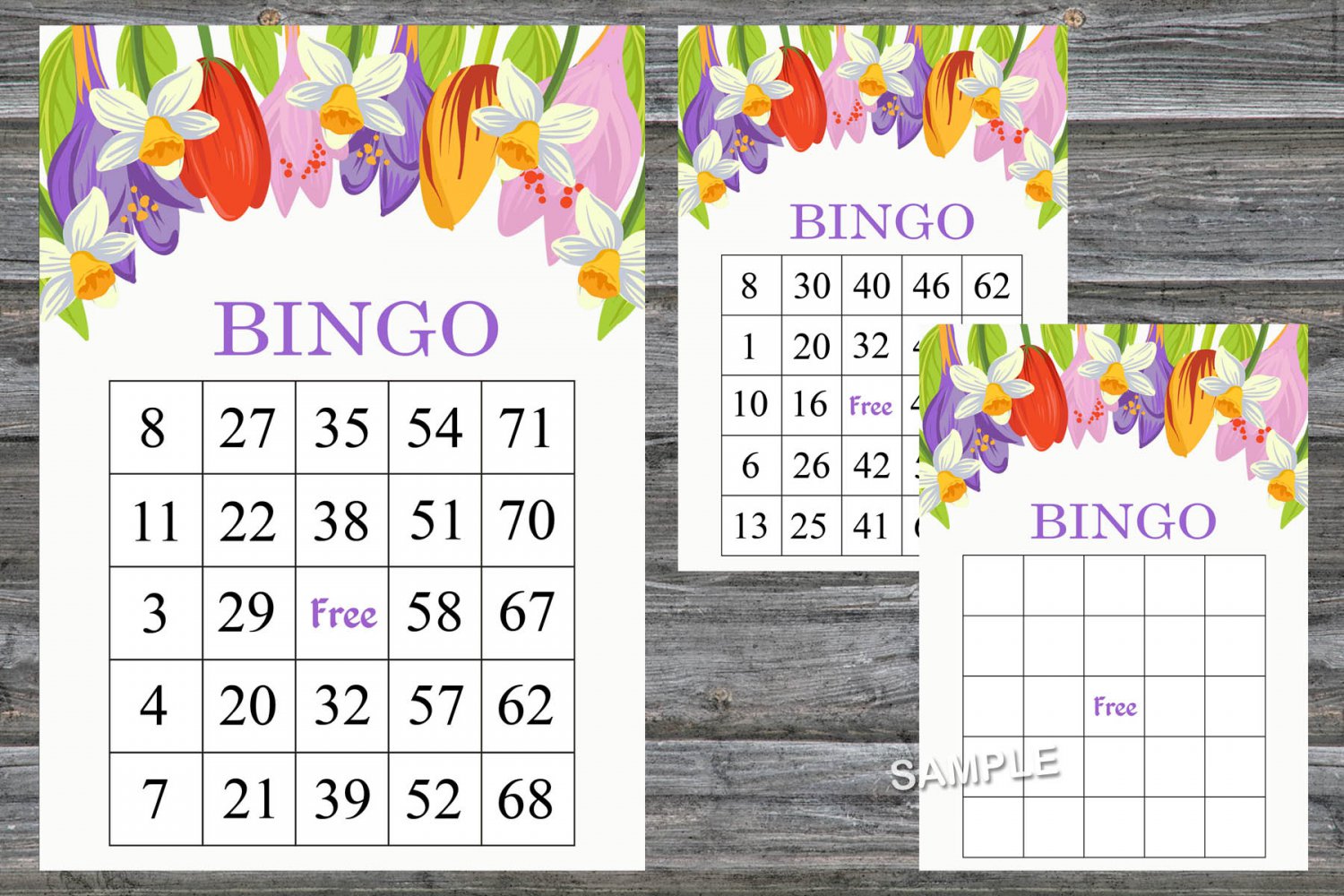 Tulip bingo game,Floral bingo card,60 Printable card,INSTANT DOWNLOAD--127