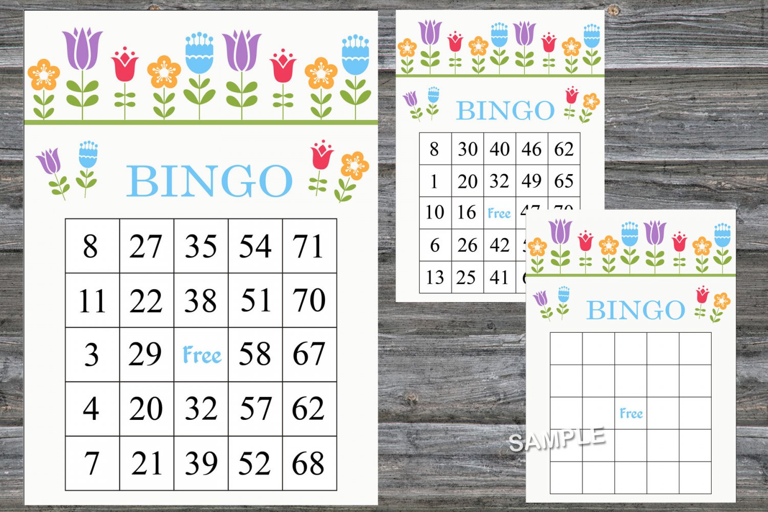 Flowers bingo game,Floral bingo card,60 Printable card,INSTANT DOWNLOAD ...
