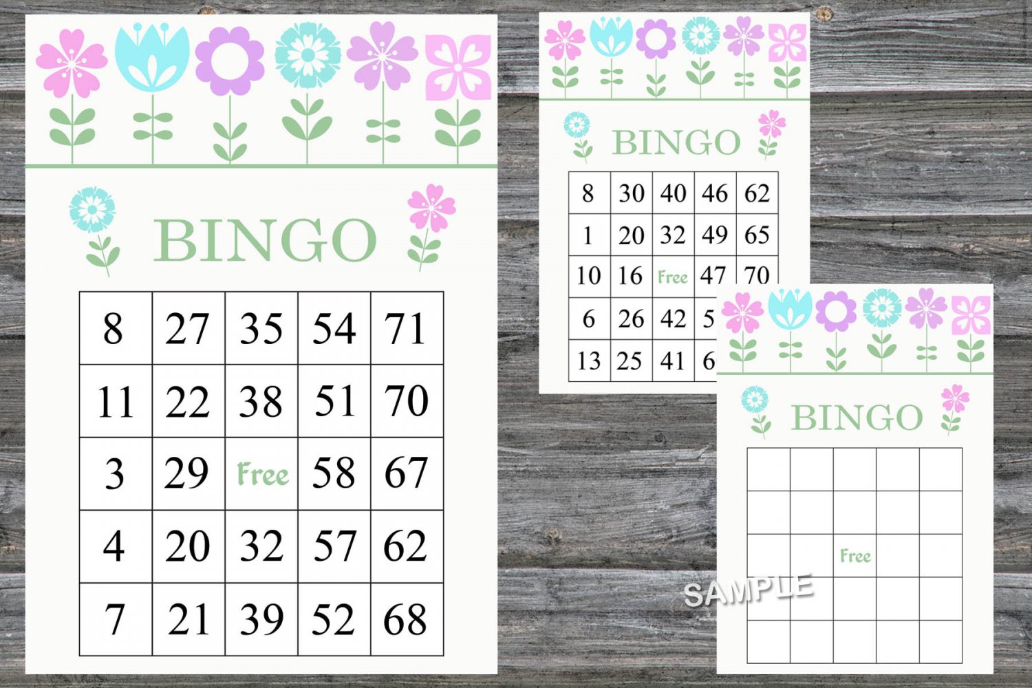 Flowers bingo game,Floral bingo card,60 Printable card,INSTANT DOWNLOAD ...