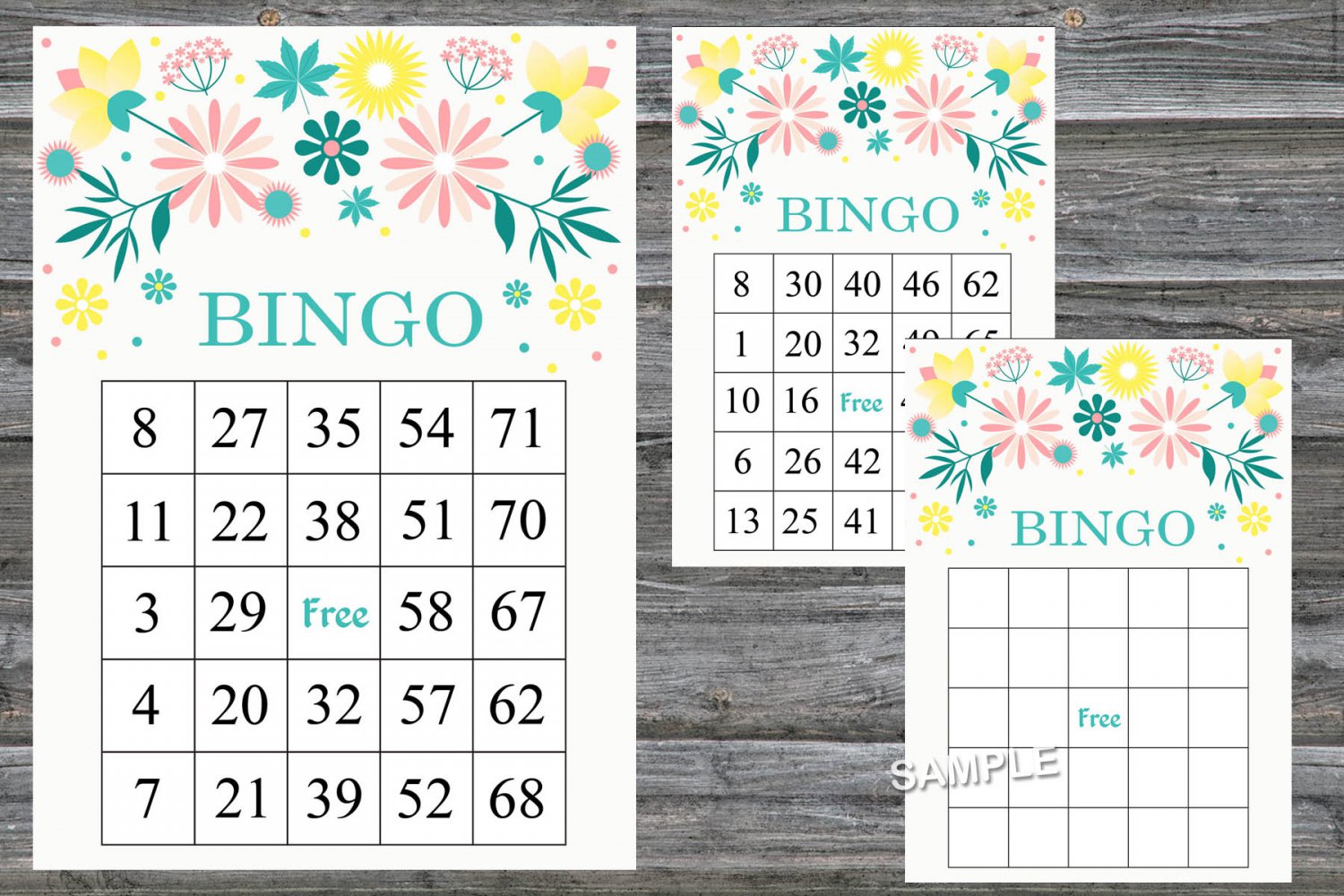 Flowers bingo game,Floral bingo card,60 Printable card,INSTANT DOWNLOAD ...