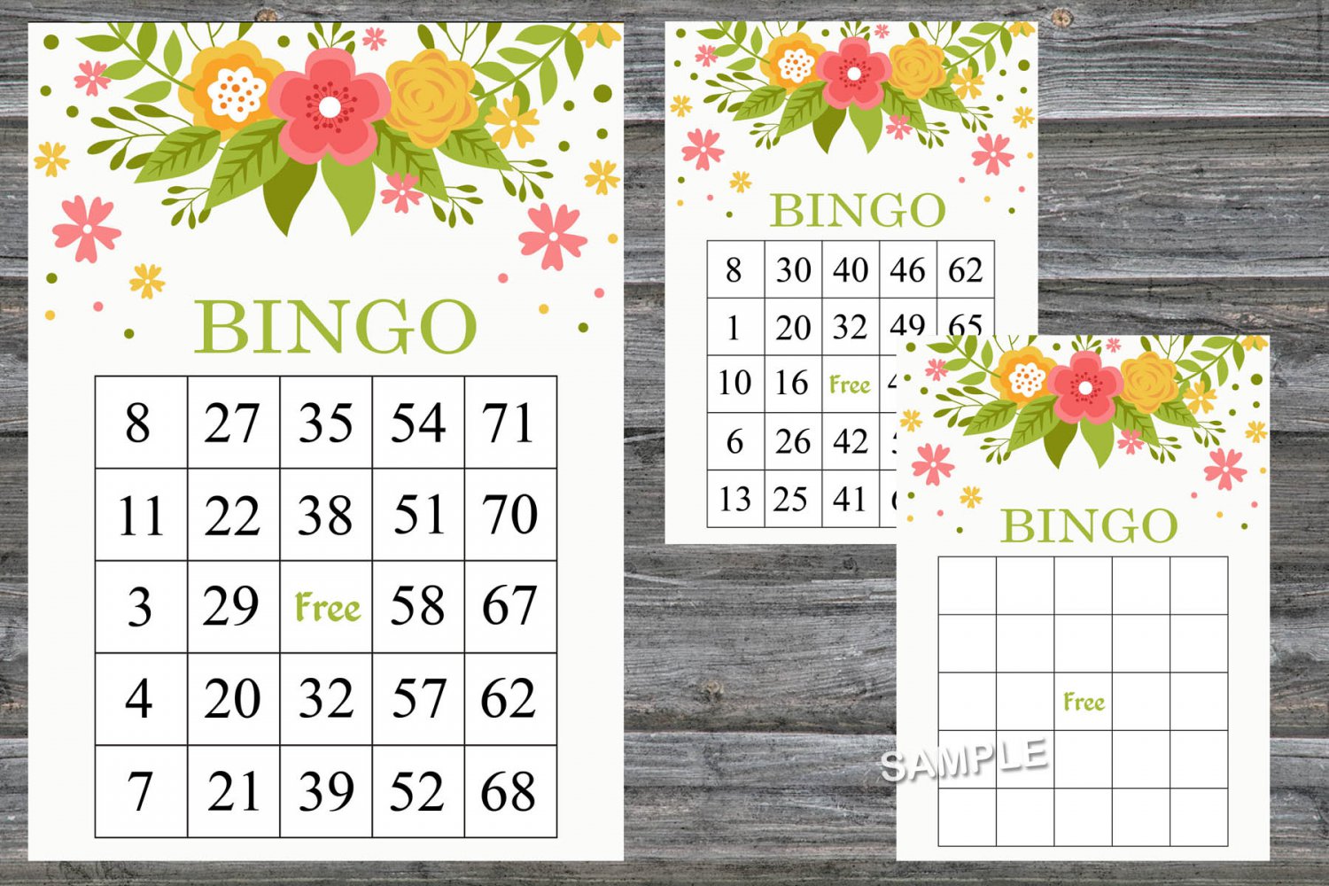 Flowers bingo game,Floral bingo card,60 Printable card,INSTANT DOWNLOAD ...