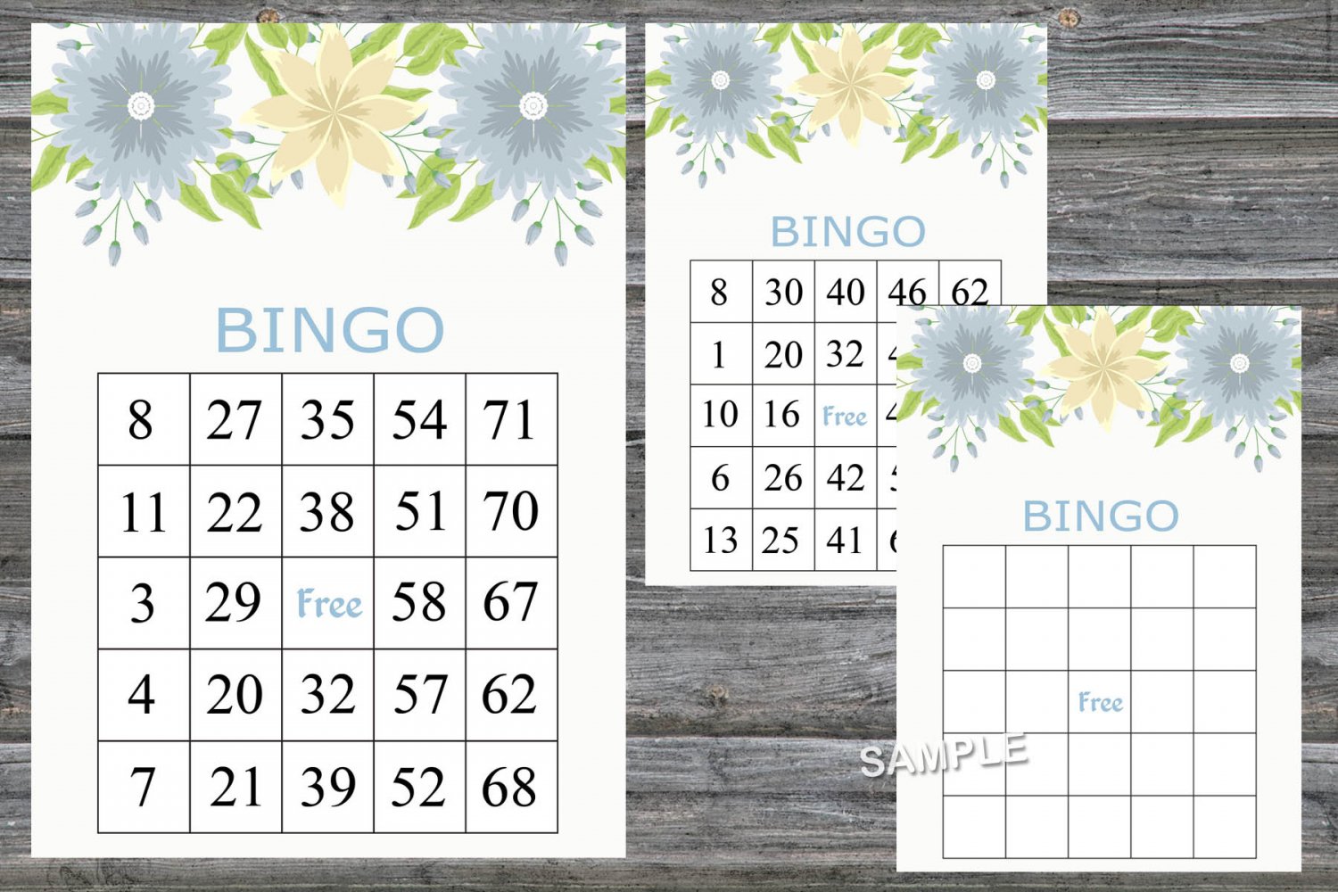 Flowers bingo game,Floral bingo card,60 Printable card,INSTANT DOWNLOAD--97