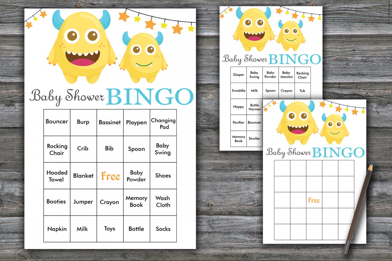 Cute Monster baby shower bingo cards,Monster baby shower game ,60 ...
