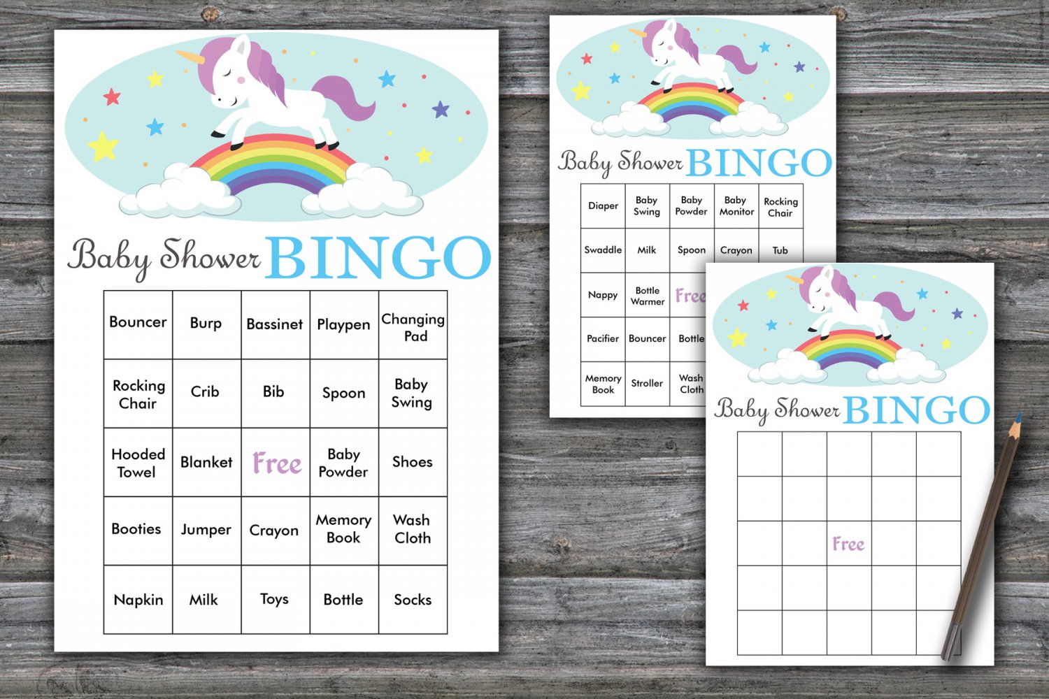 Unicorn baby shower bingo cards,Rainbow baby shower game ,60 Prefilled ...