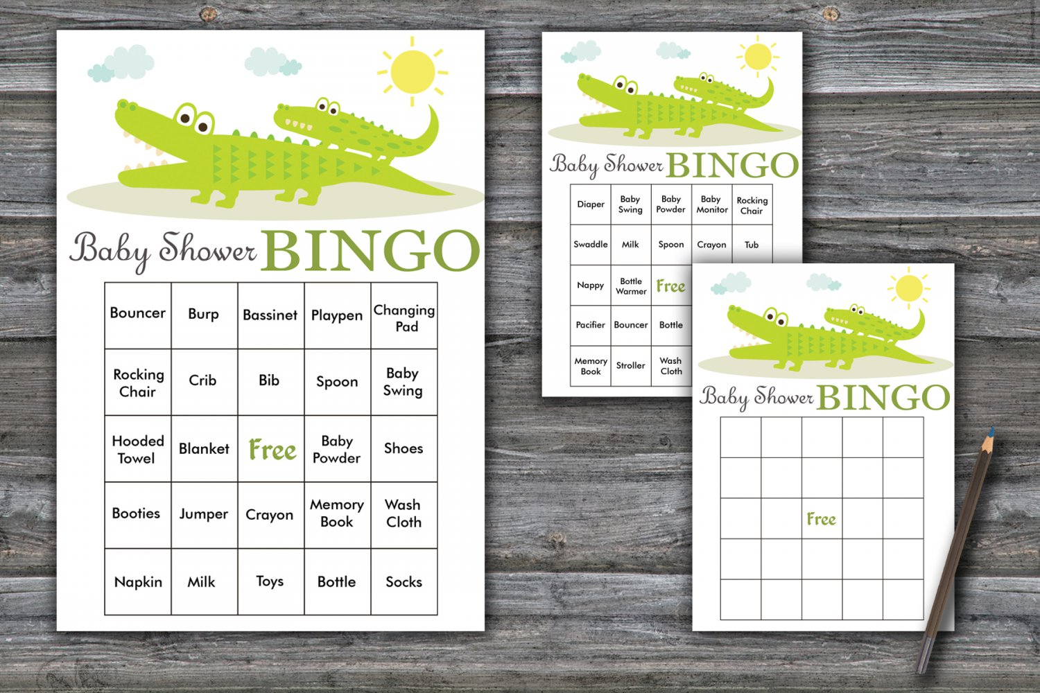 Alligator baby shower bingo cards,Jungle baby shower game ,60 Prefilled ...