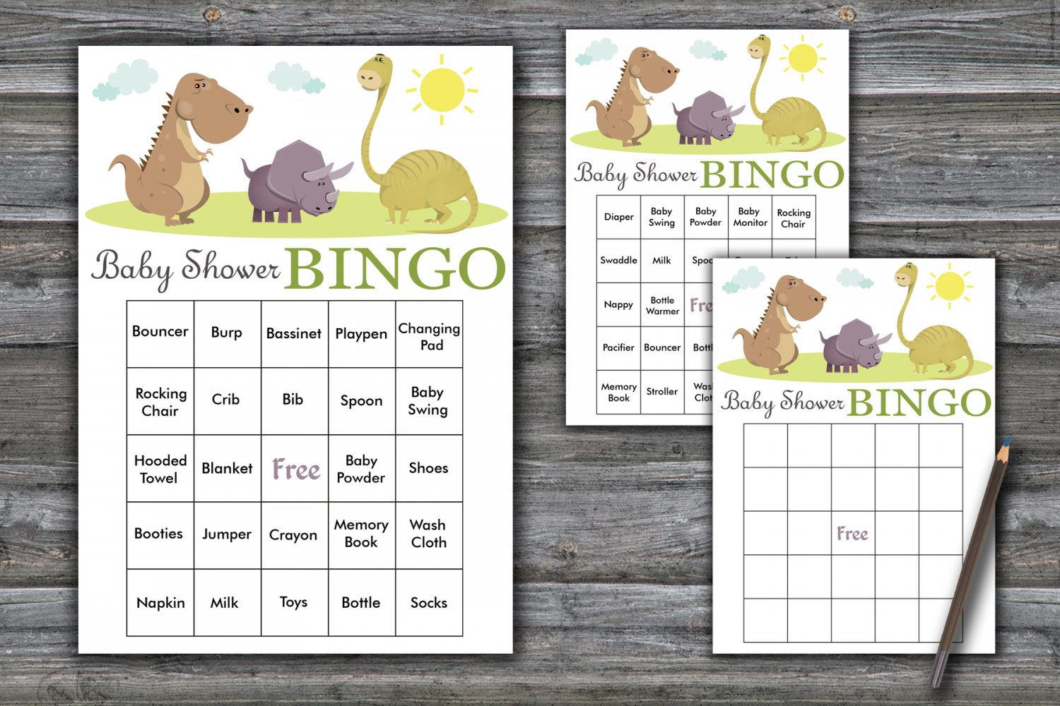 Dinosaur baby shower bingo cards,Dino baby shower game ,60 Prefilled ...