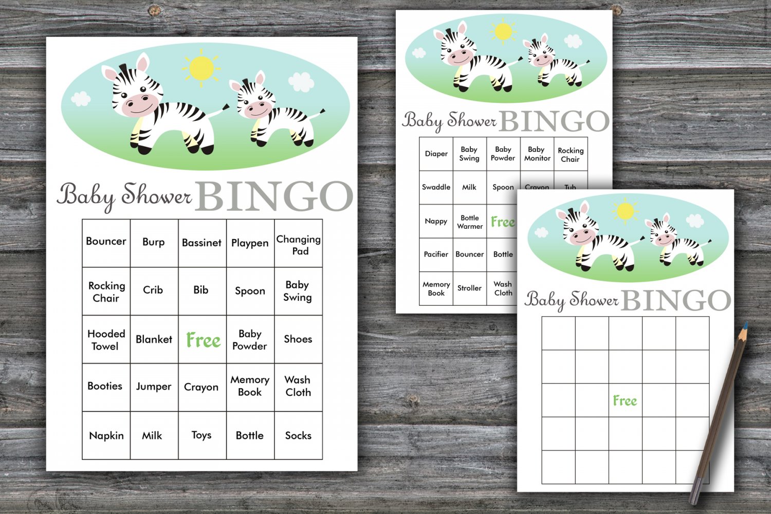 Zebra baby shower bingo cards,Safari baby shower game ,60 Prefilled ...