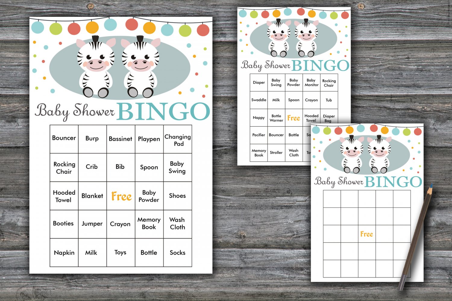 Cute Zebra baby shower bingo cards,Safari baby shower game ,60 ...