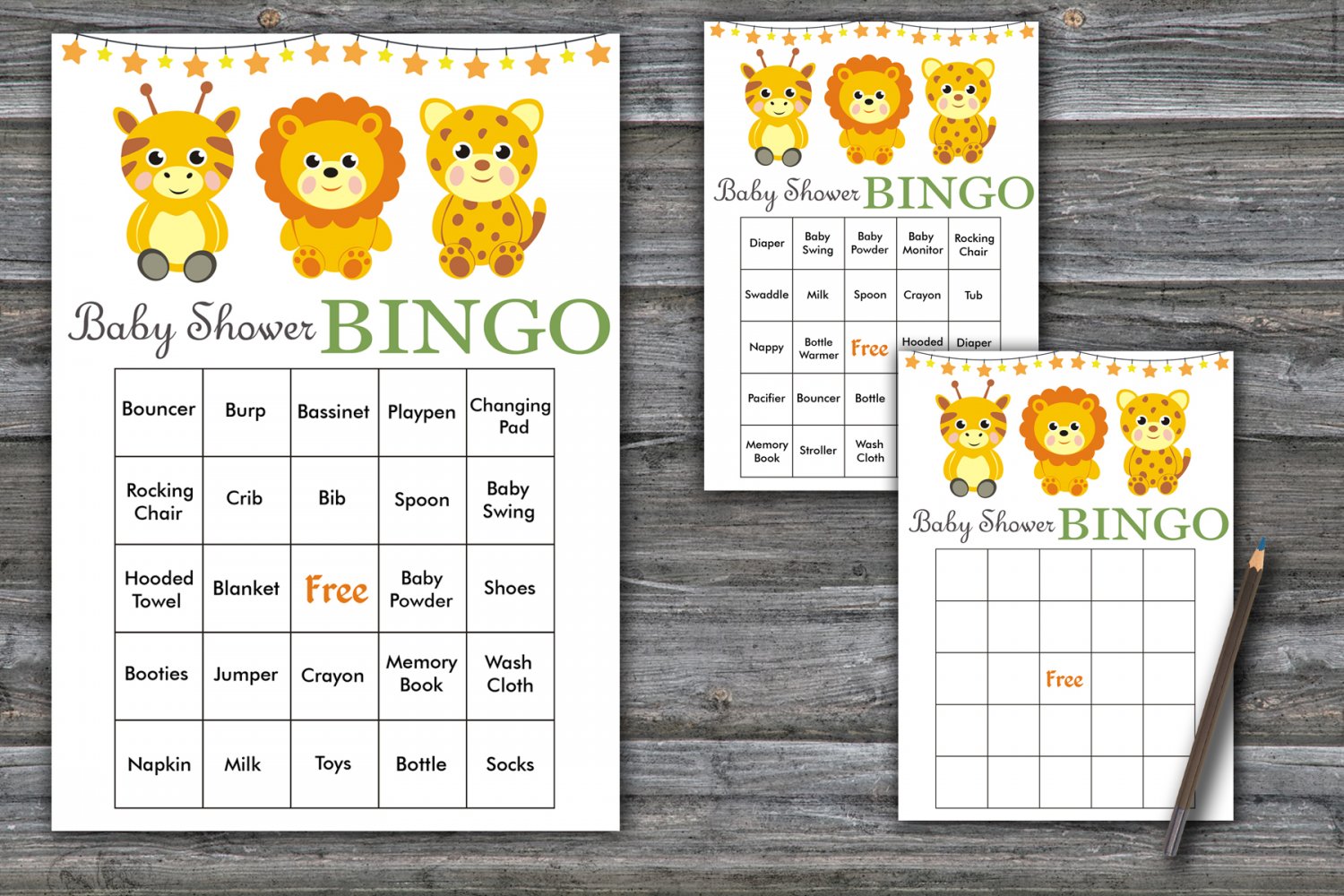 Safari animals baby shower bingo cards,Safari baby shower game ,60 ...