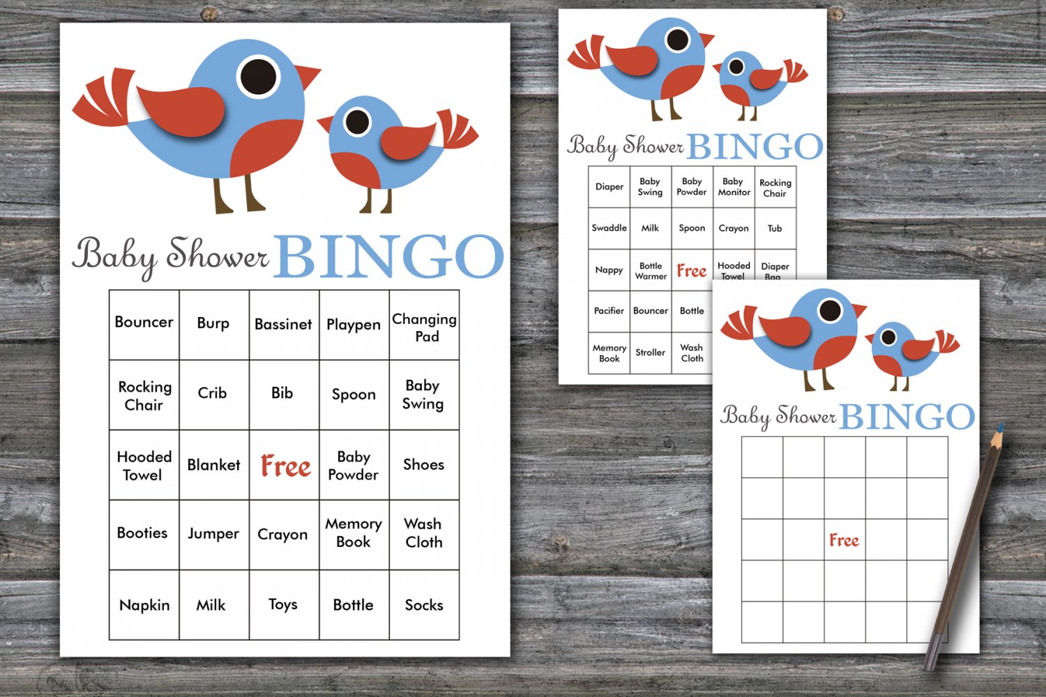 Bird baby shower bingo cards,Little Bird baby shower game ,60 Prefilled ...