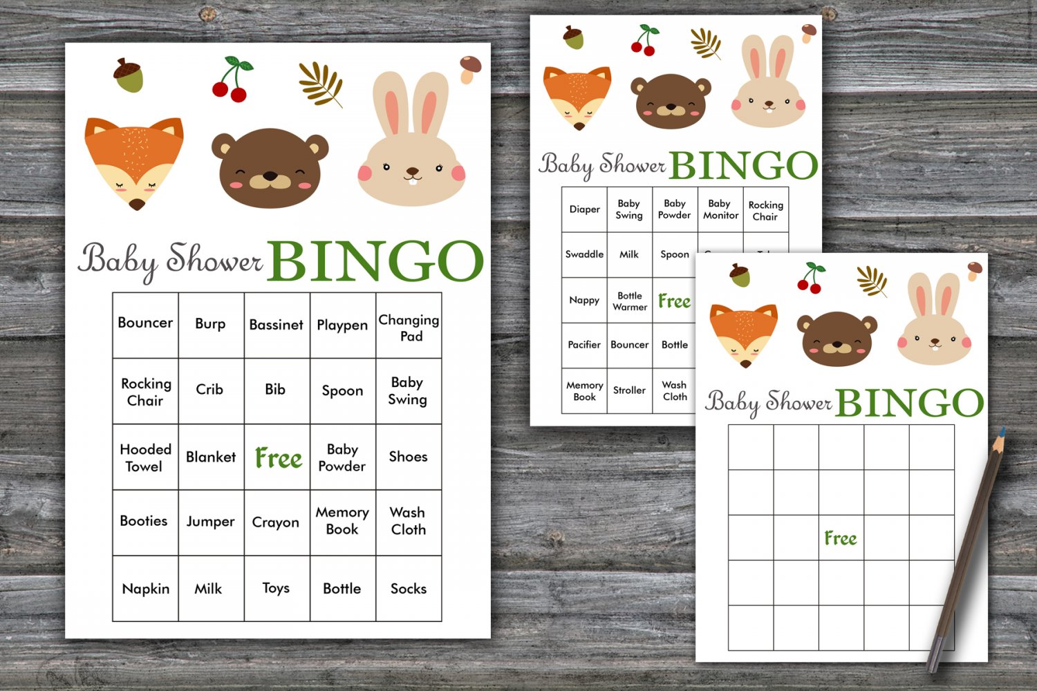Woodland animals baby shower bingo cards,Woodland baby shower game ,60 ...