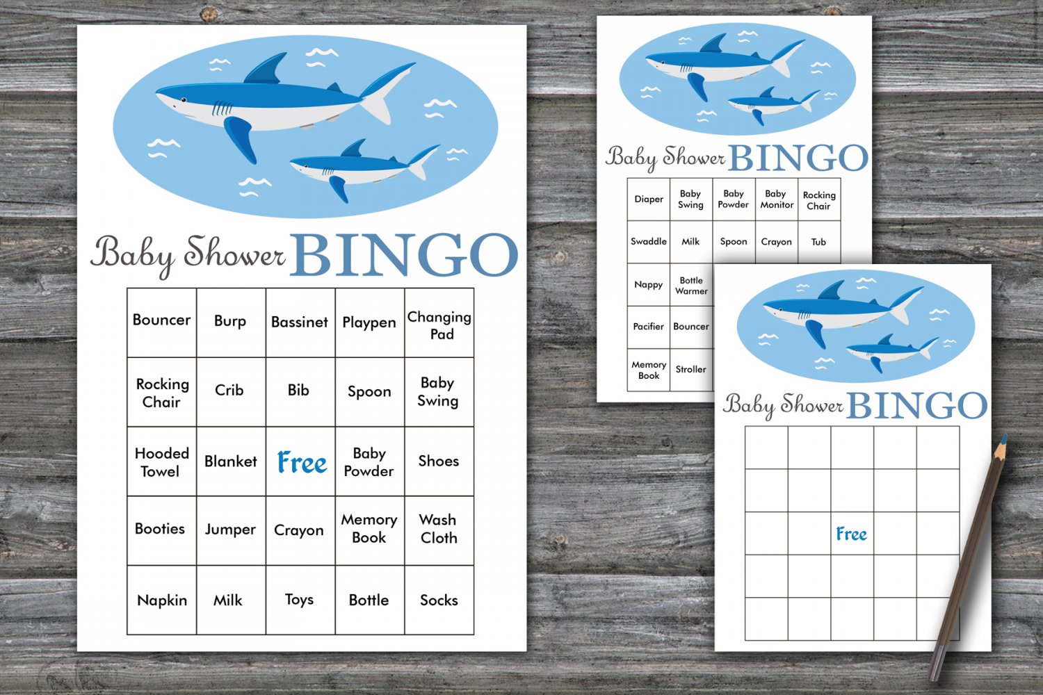 Shark baby shower bingo cards,Shark baby shower game ,60 Prefilled ...