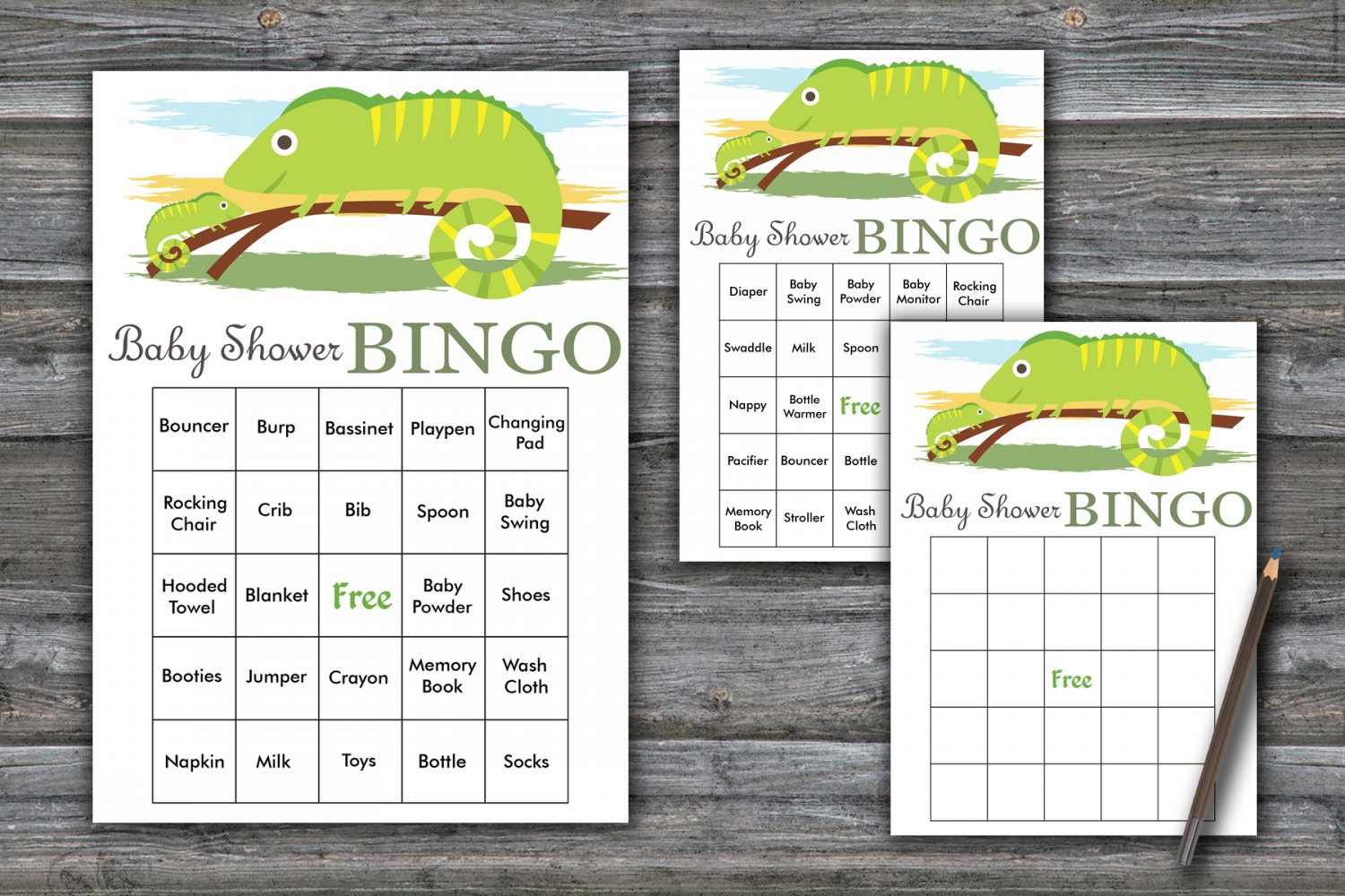 Chameleon baby shower bingo cards,Jungle baby shower game ,60 Prefilled ...