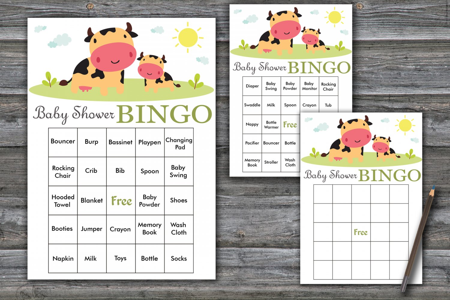 Cow baby shower bingo cards, Cow baby shower game ,60 Prefilled Bingo ...