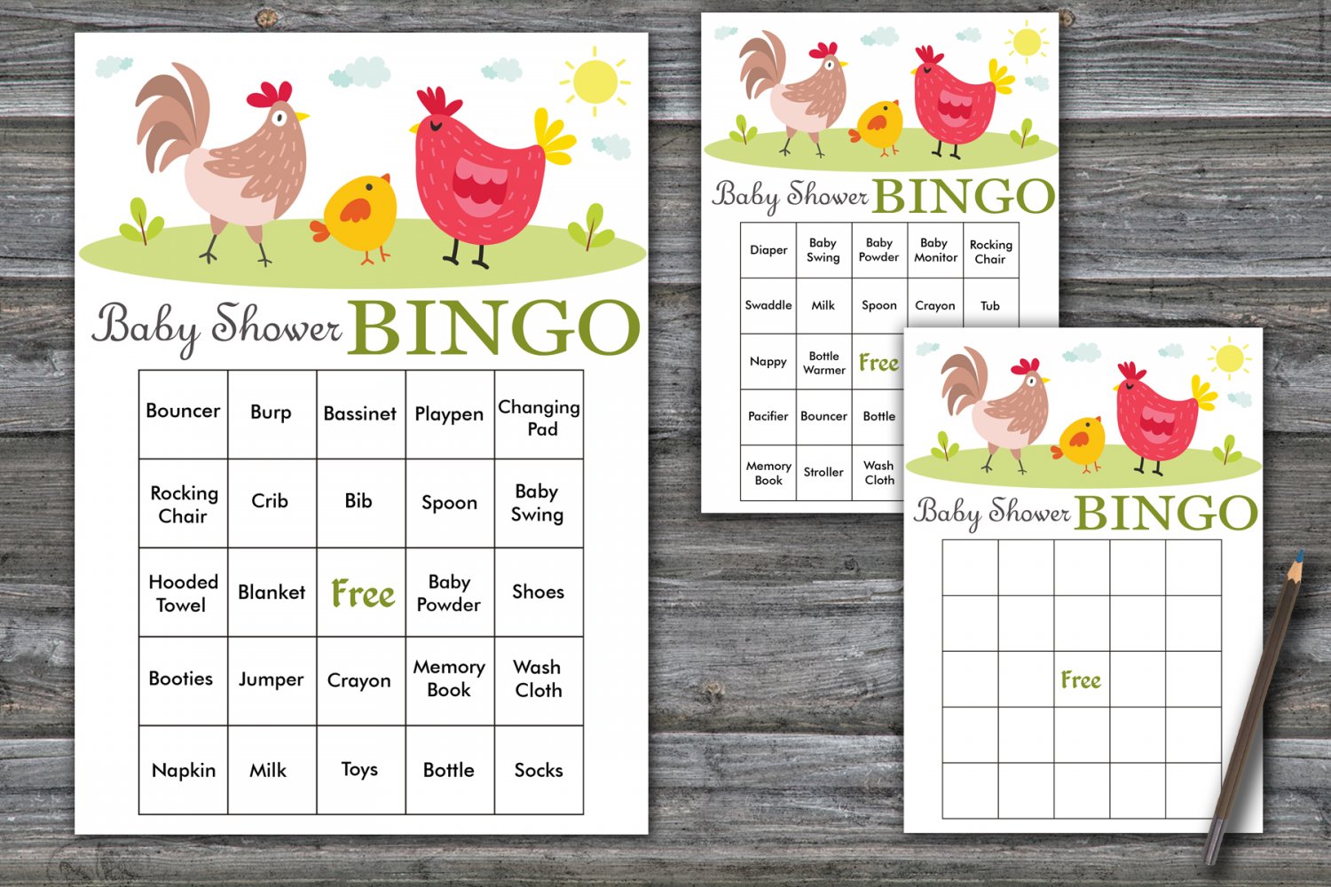 Chicken baby shower bingo cards,Farm baby shower game ,60 Prefilled ...