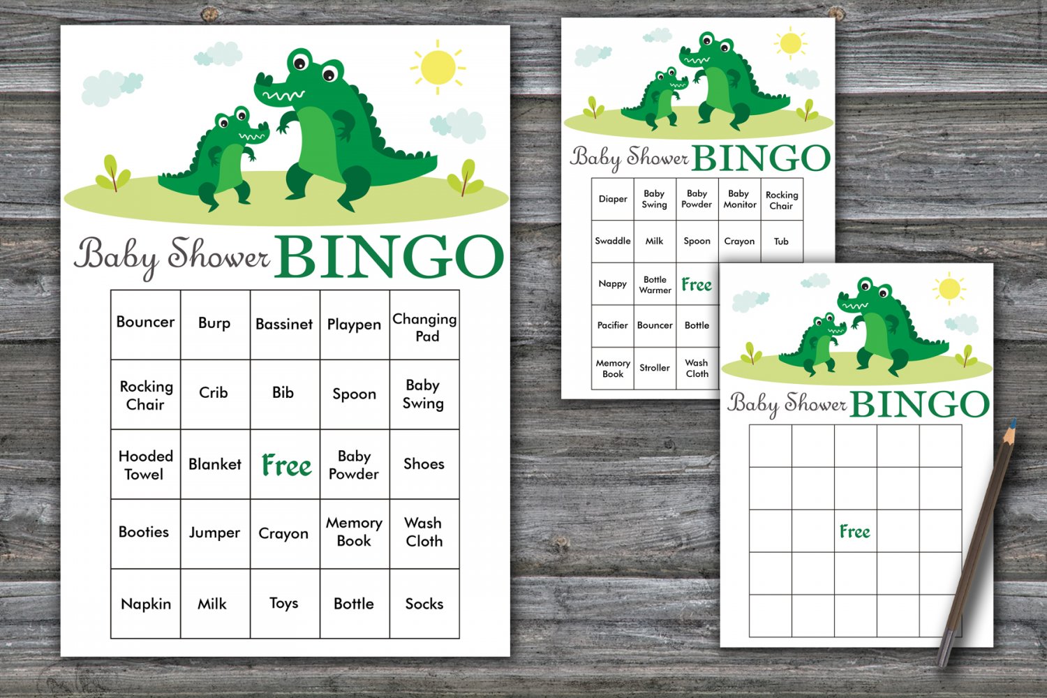 Alligator baby shower bingo cards,Alligator baby shower game ,60 ...