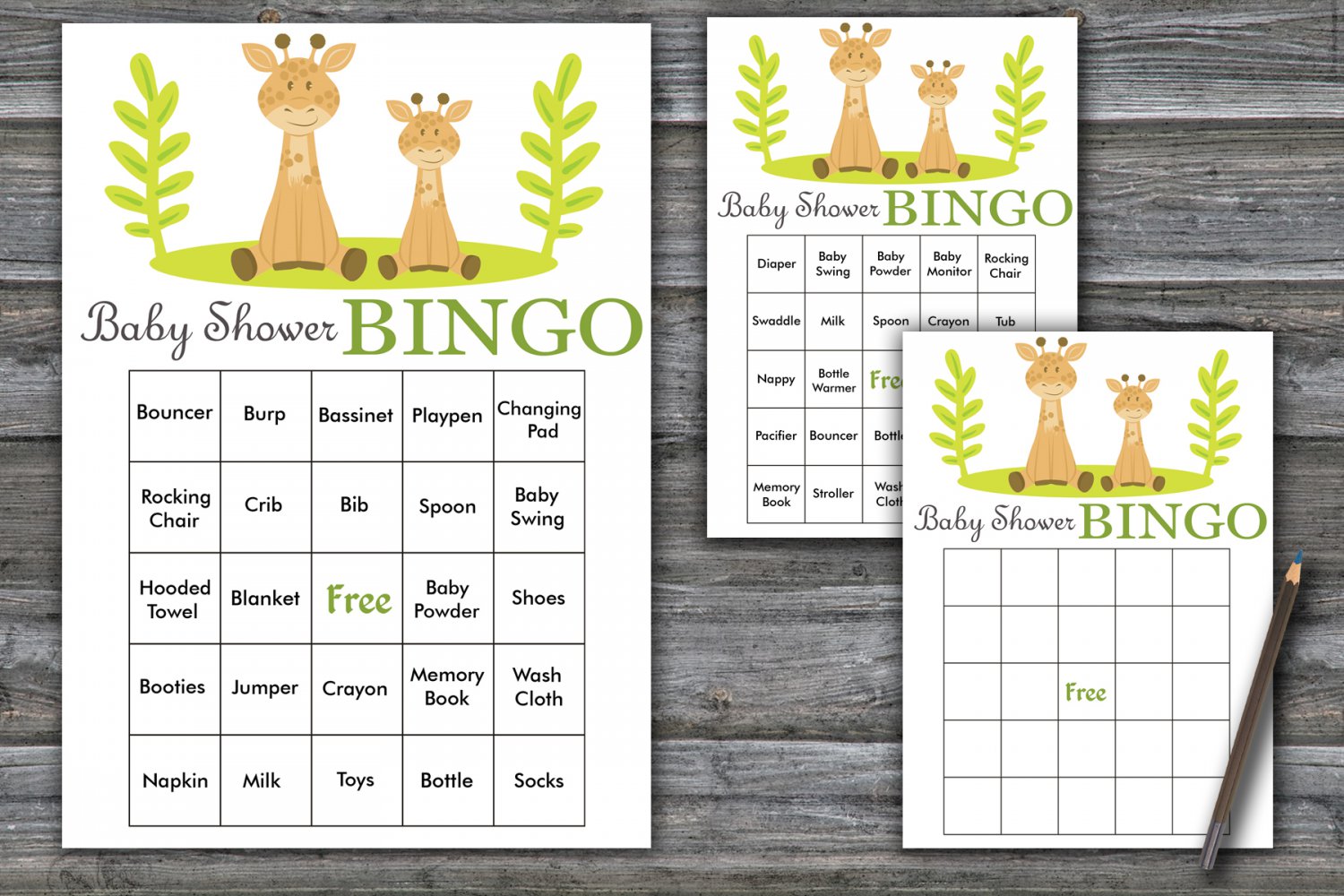 Giraffe baby shower bingo cards,Safari baby shower game ,60 Prefilled ...