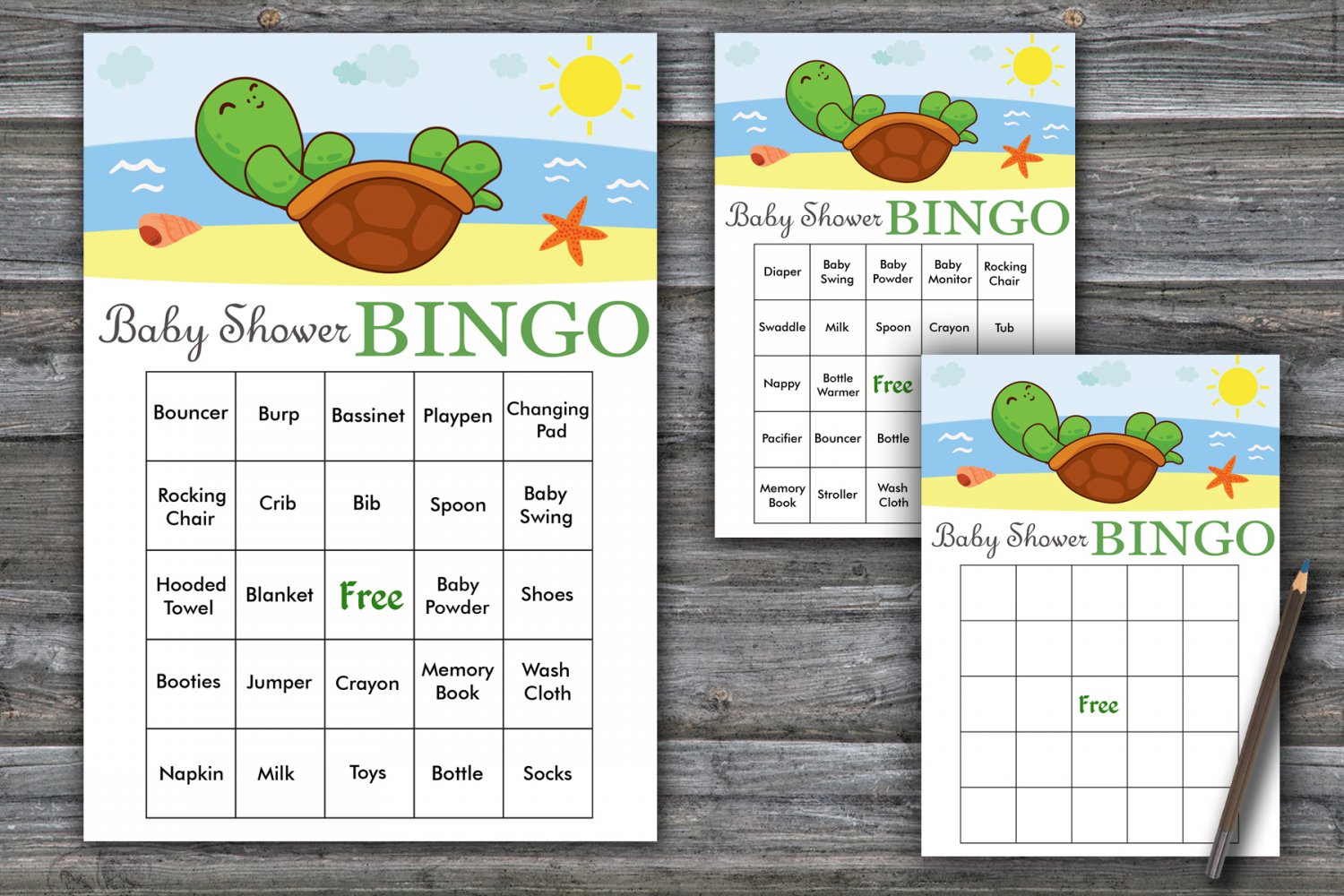 Turtle baby shower bingo cards,Turtle baby shower game ,60 Prefilled ...