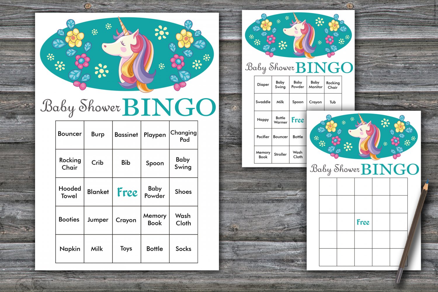 Rainbow Unicorn baby shower bingo cards,Unicorn baby shower game ,60 ...