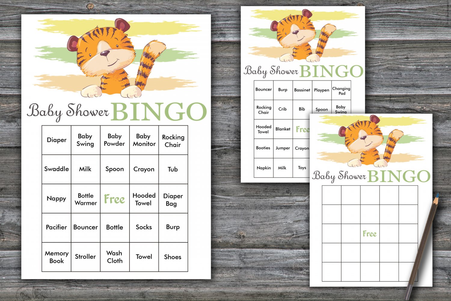 Tiger baby shower bingo cards,Jungle baby shower game ,60 Prefilled ...