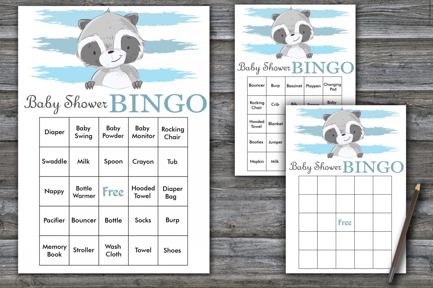 Raccoon baby shower bingo cards,Woodland baby shower game ,60 Prefilled ...
