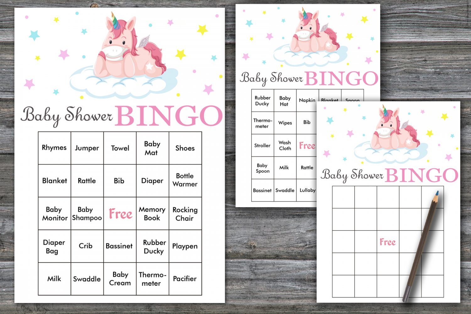 Unicorn baby shower bingo cards,Unicorn baby shower game ,60 Prefilled ...