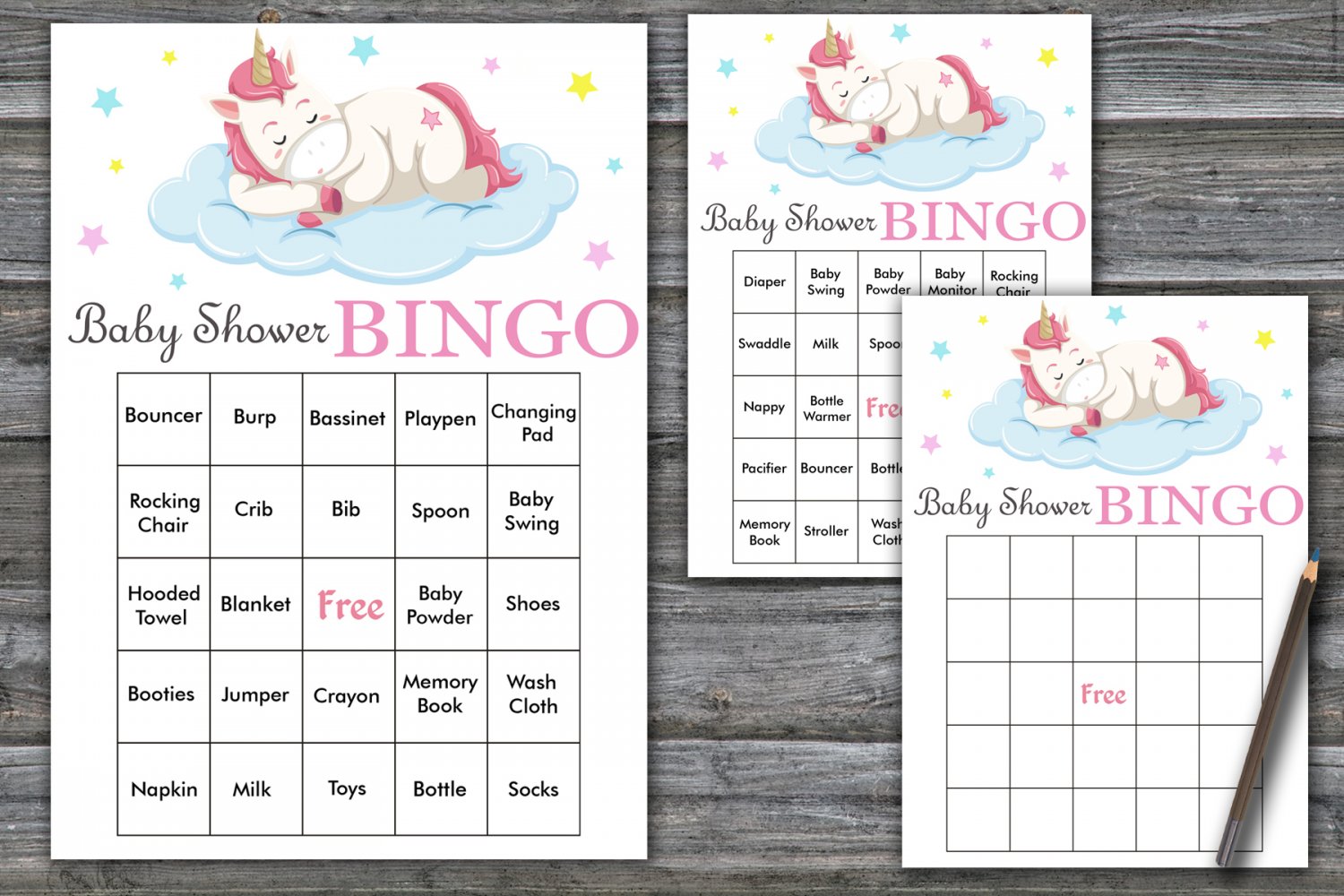 Unicorn baby shower bingo cards,Unicorn baby shower game ,60 Prefilled ...