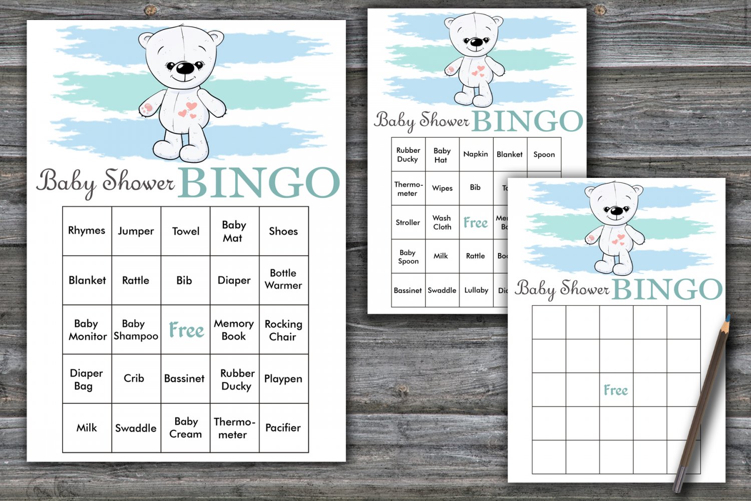 Polar bear baby shower bingo cards,Polar bear baby shower game ,60 ...