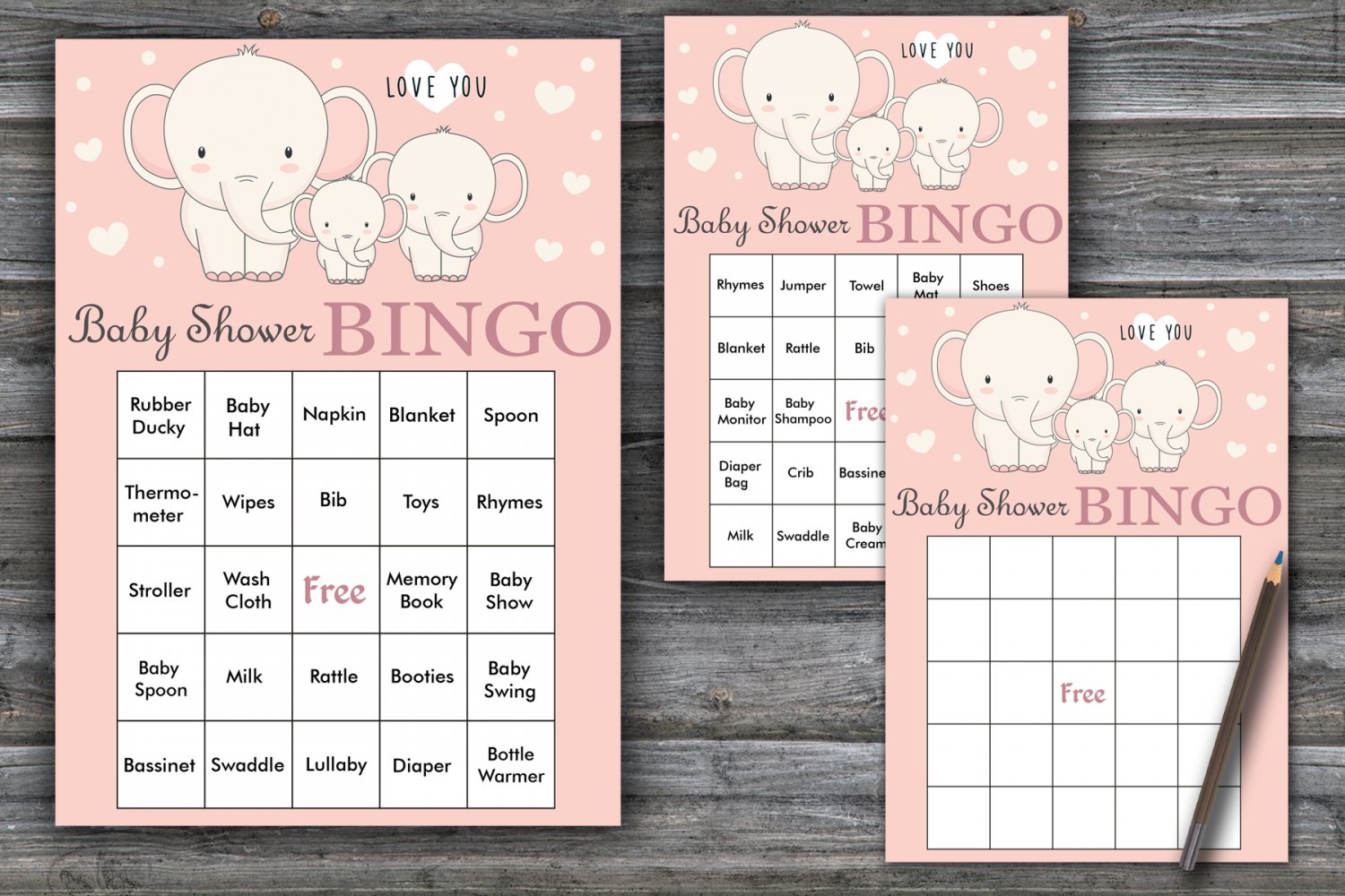 Elephants baby shower bingo cards,Elephant baby shower game ,60 ...