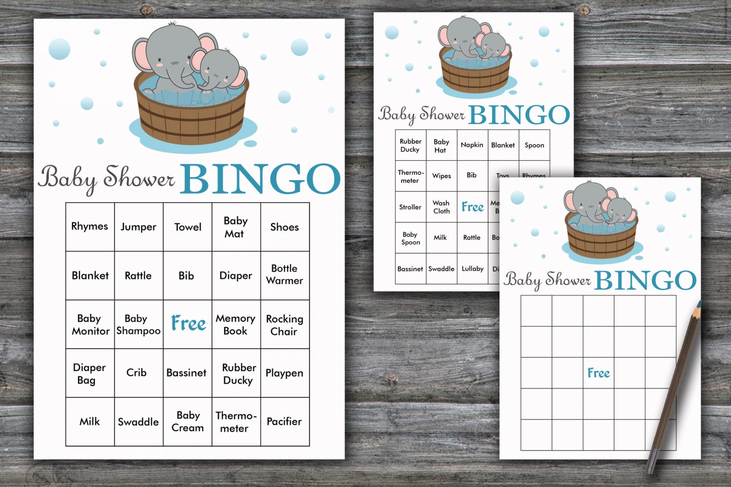 Baby Elephant baby shower bingo cards,Elephant baby shower game ,60 ...