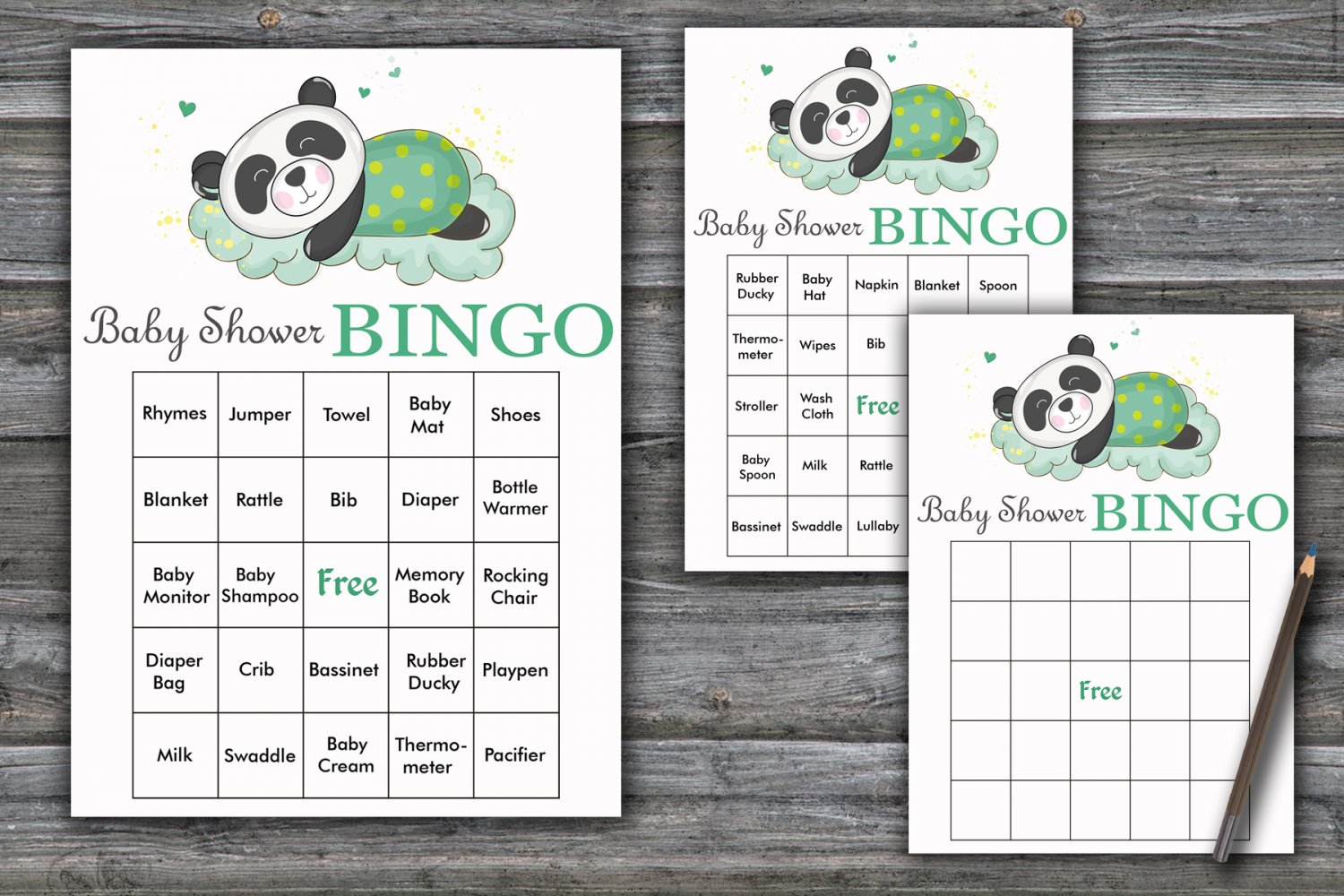 Sleeping panda baby shower bingo cards,Jungle baby shower game ,60 ...