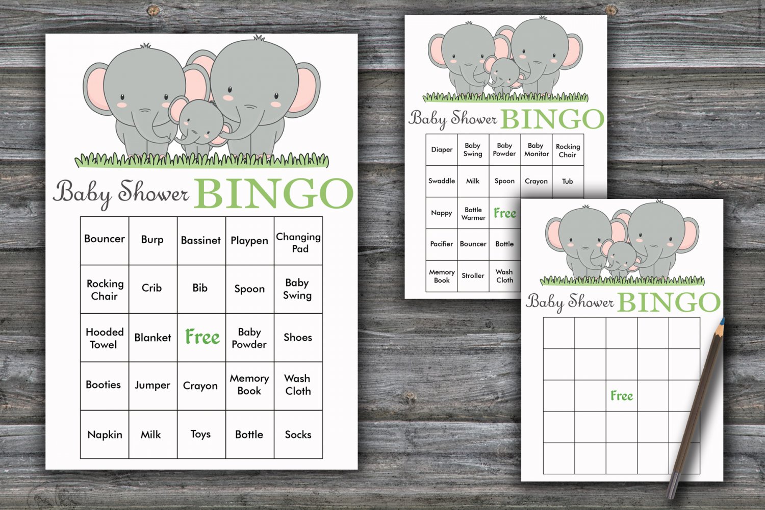 Elephants baby shower bingo cards,Elephant baby shower game ,60 ...