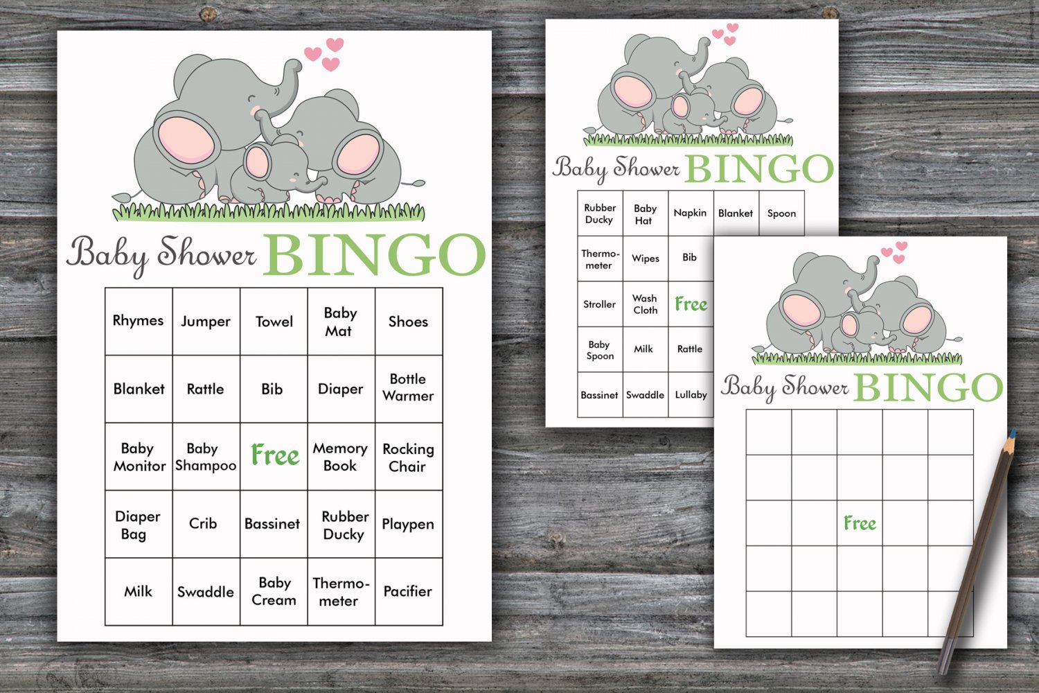 Elephants baby shower bingo cards,Elephant baby shower game ,60 ...