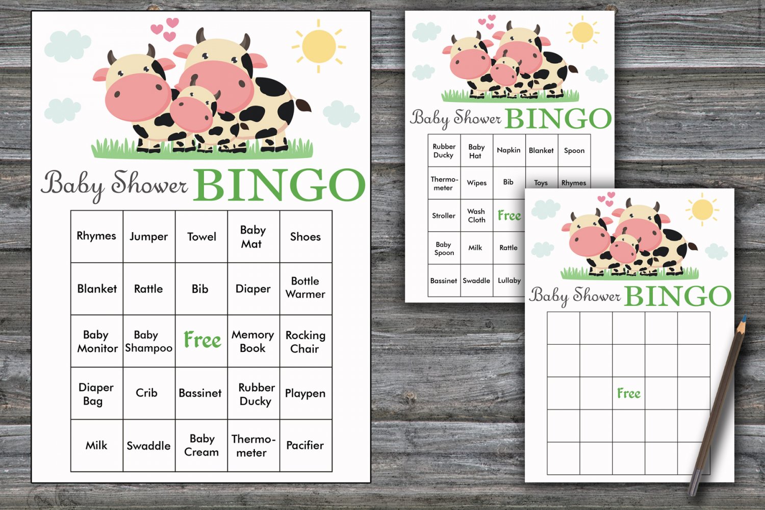 Cow baby shower bingo cards,Farm baby shower game ,60 Prefilled Bingo ...