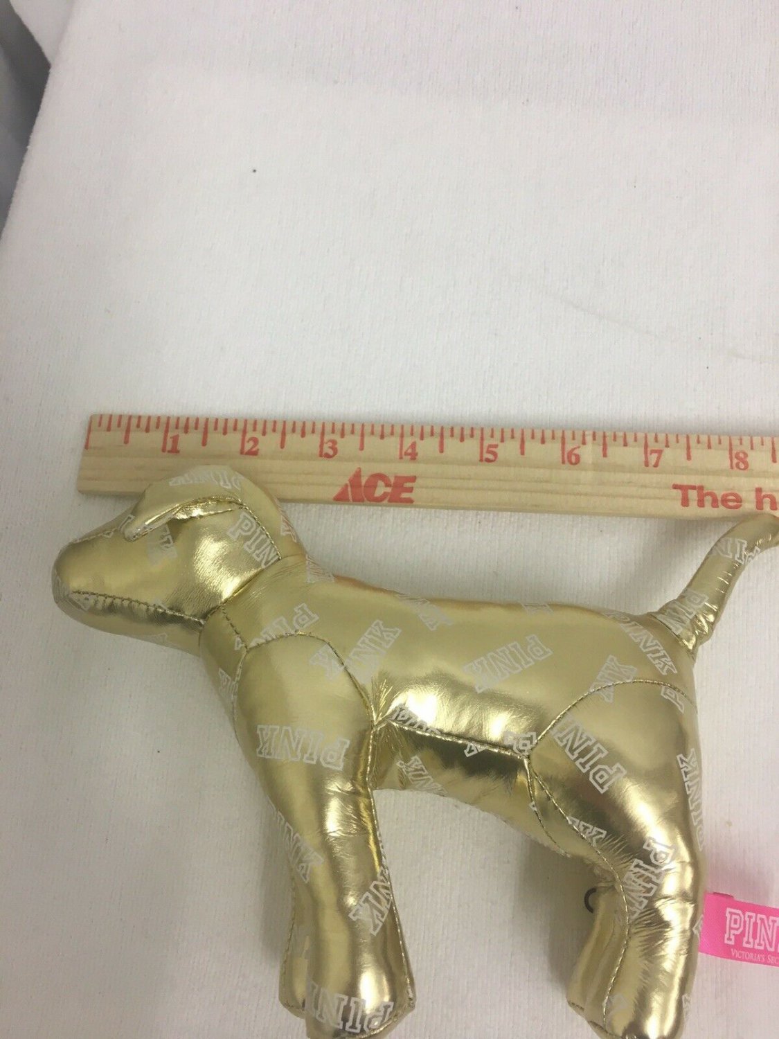 Victorias Secret PINK puppy Dog Plush Gold Color Vinyl With Logo