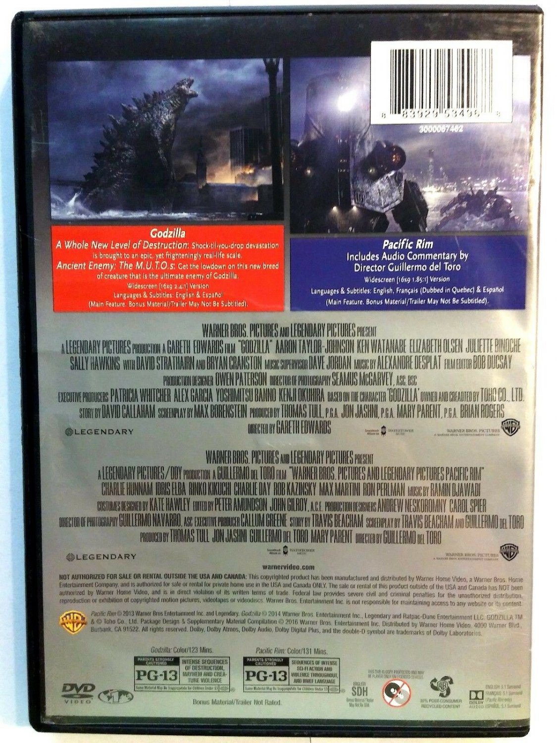 Godzilla [2014] / Pacific Rim [2013] 2 Disc DOUBLE FEATURE Movie [DVD ...