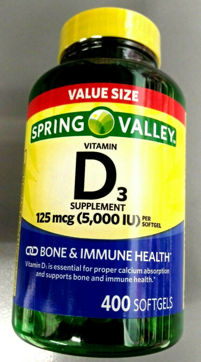 Spring Valley Vitamin D3 Supplement 125 mcg 5,000 iu SOFTGELS - 400 Ct ...