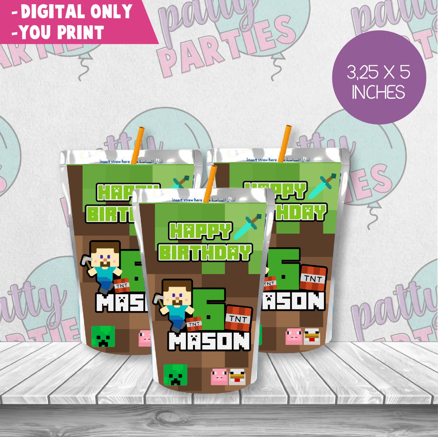 MINECRAFT JUICE POUCH LABELS
