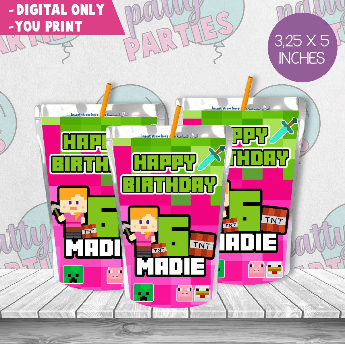 MINECRAFT JUICE POUCH LABELS