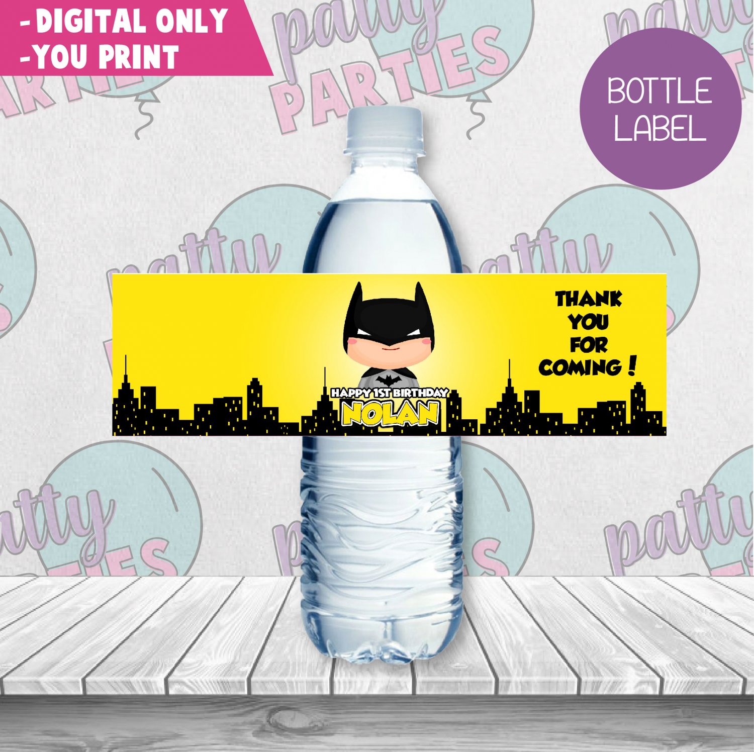 BATMAN WATER BOTTLE LABEL