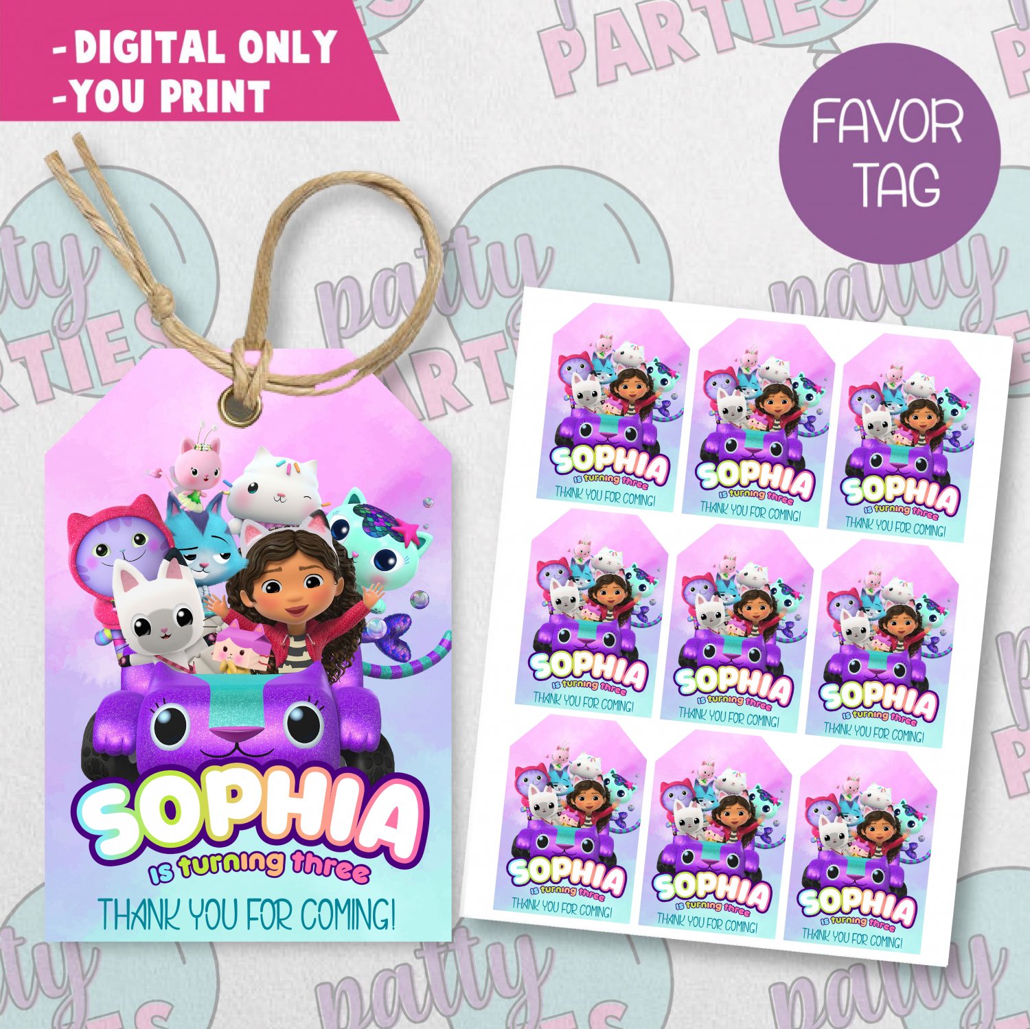 GABBY'S DOLLHOUSE FAVOR TAG