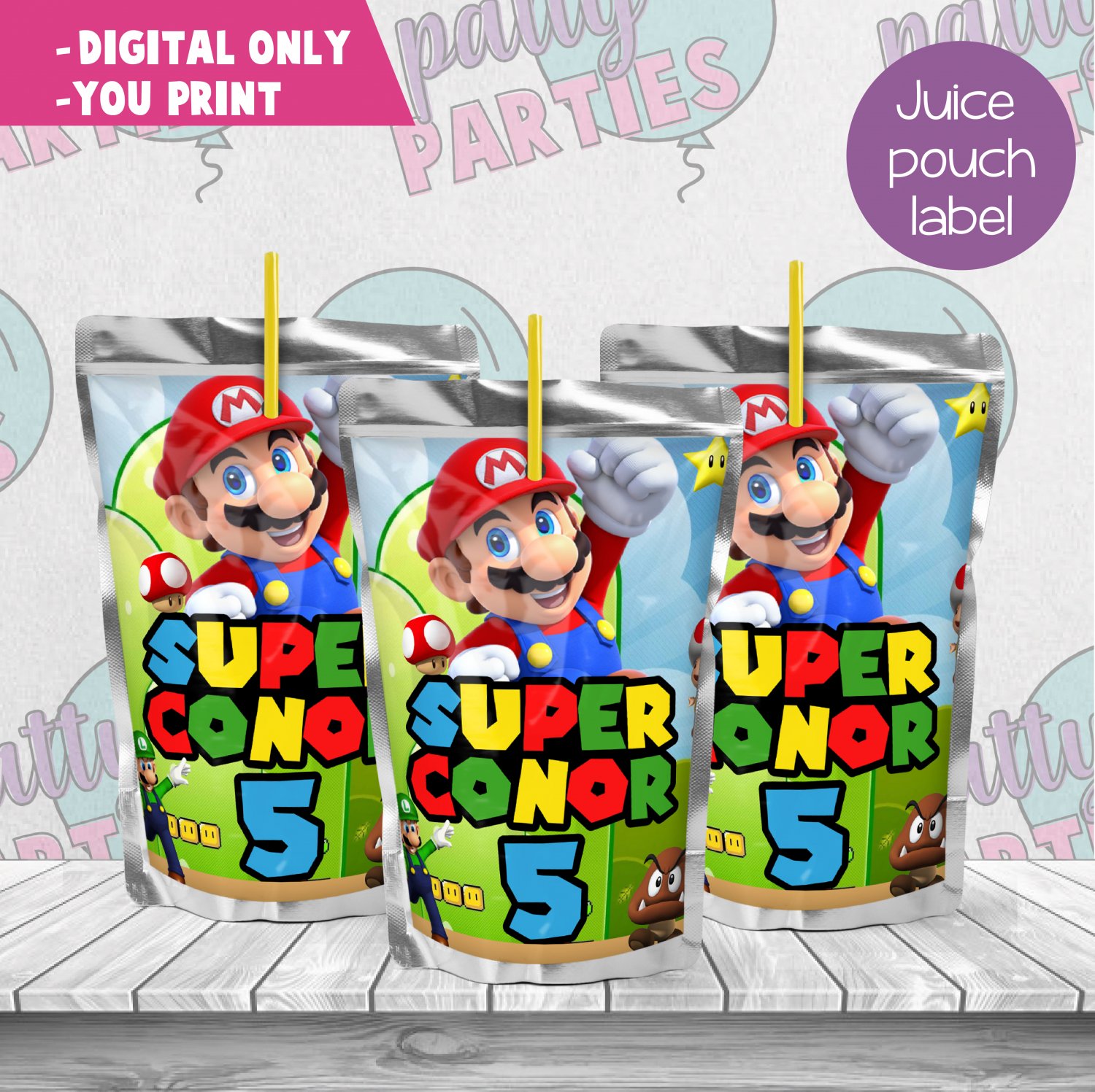 SUPER MARIO JUICE POUCH LABEL-SUPER MARIO CAPRISUN LABEL
