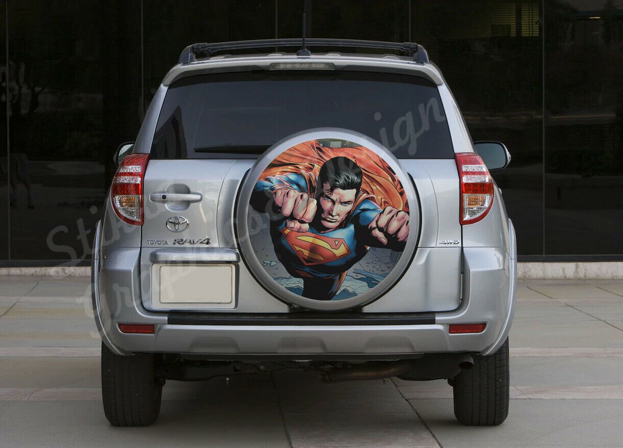 Superman Spare Tire Cover Decal Man of Steel Vinyl Sticker Wheel Case Wrap