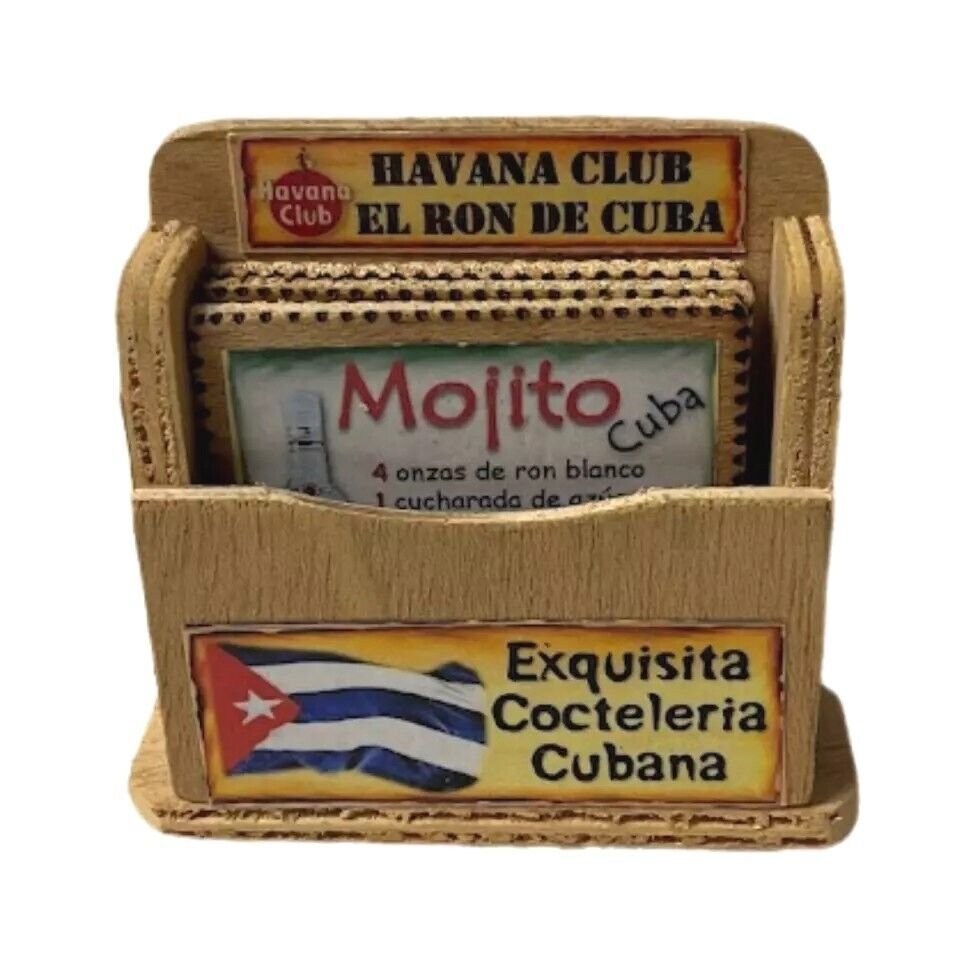 Cuba Havana Mojito Vintage Square Decorative Magnet Set Of 3 In Wooden Box