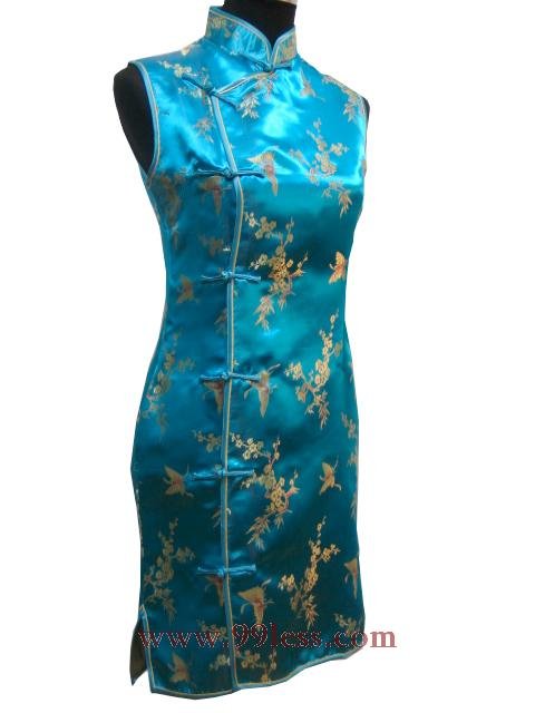 Satin Gold Butterfly Pattern Chinese Mini Dress/Chinese Gown/Oriental ...
